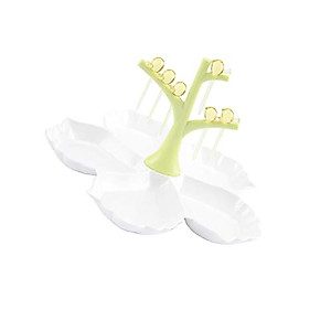 TOPBATHY Appetizer Serving Platters Compartment Plate Dividers 4 Sectional Tray with Food Picks Fruit Snacks Candy Nut Dessert Condiment Dish Holder (Light Green)