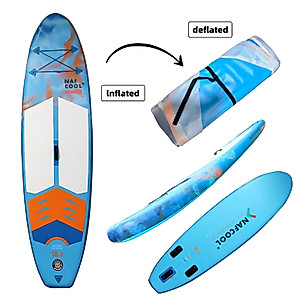 NAFCOOL Inflatable Stand Up Paddle Board,10'4"×32"×6" Surfing Standing Paddle Board with SUP Accessories & Backpack, Non-Slip Deck,Removable Fins,Leash,Paddle,Hand Pump for Youth & Adult(Sky Blue)