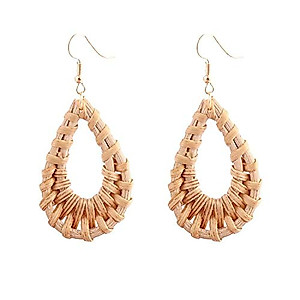 4 Pairs Lightweight Rattan Knit Dangle Earrings Bohemia Straw Wicker Braid Woven Geometric Statement Earring Women Bamboo Jewelry-style 2