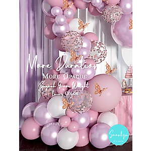 Soonlyn Baby Shower Decorations for Girl 140 Pcs Pink Balloon Garland Butterfly Stickers 18 In 12 In 10 In 5 In Lilac Purple Chrome Rose Gold Confetti Balloon Arch Kit for Girl Birthday Party