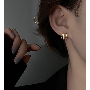 Reffeer Sterling Silver Multi Hoop Earrings Cuff Huggie for Women Teens Wrap Stud Earrings (B-Yellow)