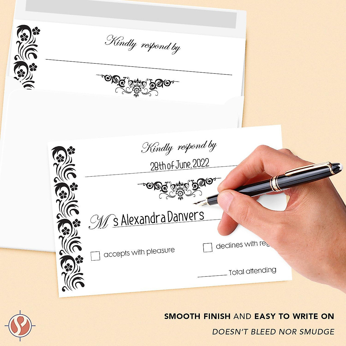 RSVP Wedding Return 4" x 6" Cards and Envelopes – Blank Reply Response Card for Weddings, Rehearsal Dinners, Baby and Bridal Showers, Birthdays, Engagements, Bachelorette Parties – 50 per Pack