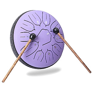 Steel Tongue Drum, Ubblove Handpan Drum 11 Notes 6 inch Percussion Instruments with Mallets Bag for Meditation Musical Education Concert Party Gifts - Purple