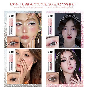 SUMEITANG 8Pcs Liquid Glitter Eyeshadow，Highly Pigmented Shimmer Metallic Sparkling Eye shadow，Multi-Dimensional Sparkle Finish，Long Wearing，Quick-Drying Liquid Eyeshadow for Crystal Eye Makeup