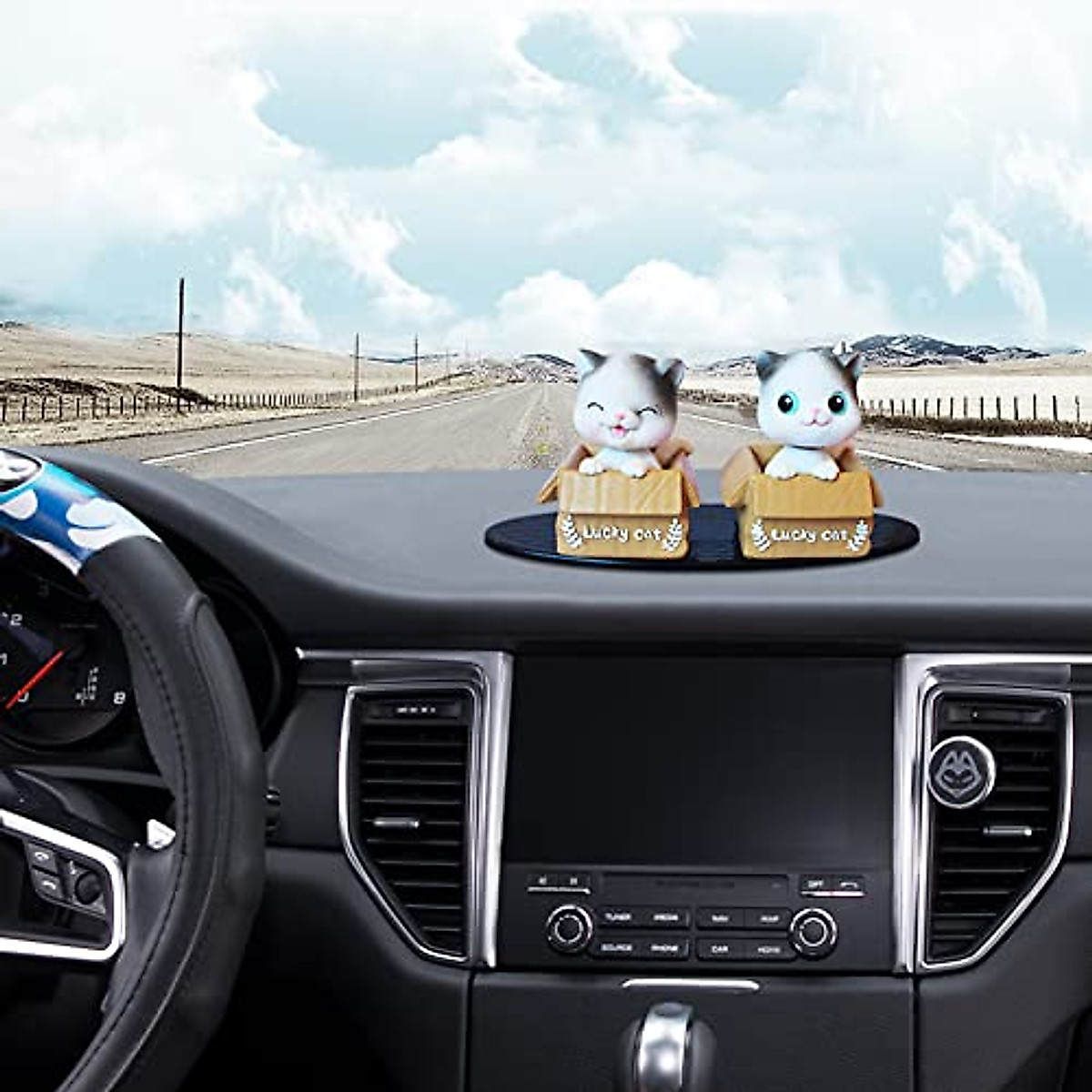SYSUII Cat Car Dashboard Decoration,Bobble Head Cat Ornament Shaking Head Lucky Cat Figurines Animal Dancing Figure Toy Car Interior Ornament Home Office Desktop Decoration Bobble Head Toy Gift