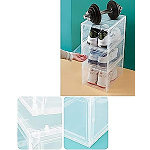 Stackable Shoe Boxes Pack of 4，Foldable Magnetic Clear Shoe Storage Box，Easy to Assemble
