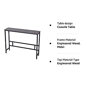 MAJARO Modern Industrial Sofa Console Table for Living Room, Office (Dark Grey, Single Layer)