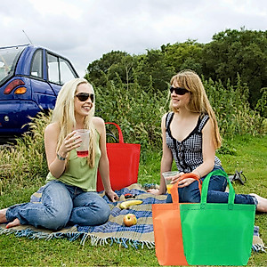 Xiran Reusable Party Tote Bags,Non-Woven Rainbow Bags,For Birthday Favors, Snacks,Toys,16 Piece 13" 8 Colors