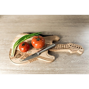 Guitar shaped cutting board wood for kitchen, Wooden serving platter charcuterie cheese board, Guitar accessories gifts, Ashwood Butcher Block, Unique guitar body music lover gift for men