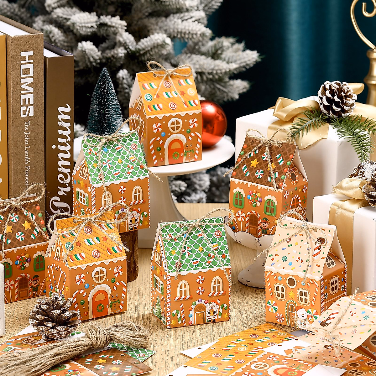 Zhanmai 48 Pcs Christmas Treat Boxes Candy Gingerbread House Mini Christmas Party Favor Box Small Paperboard Christmas Gift Boxes for Xmas Holiday Party Treat Cookie Goodie Snack Gift Packaging