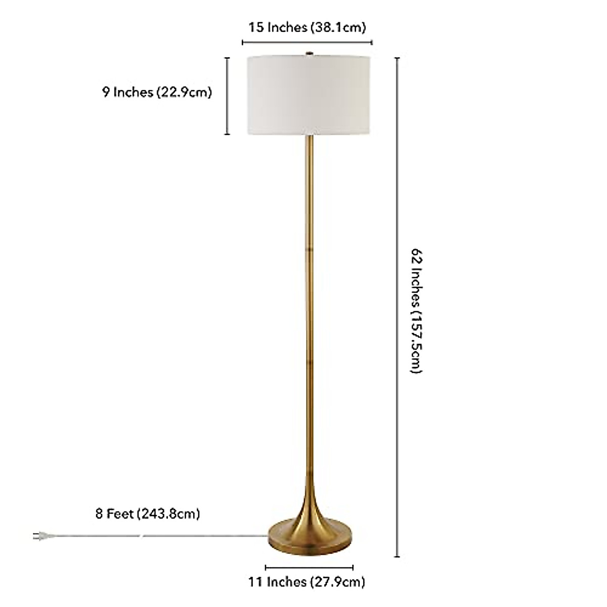Josephine 62" Tall Floor Lamp with Fabric Shade in Brass/White