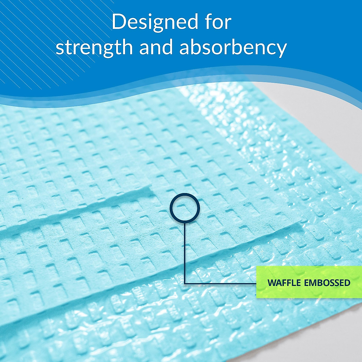 Avalon Papers Bibs/Towels, Blue, 13" x 18" (Pack of 500) - Waffle Embossed - 2-Ply Tissue - Poly Back Dental Bib to Prevent Leak Through - Dental Consumables (1053)