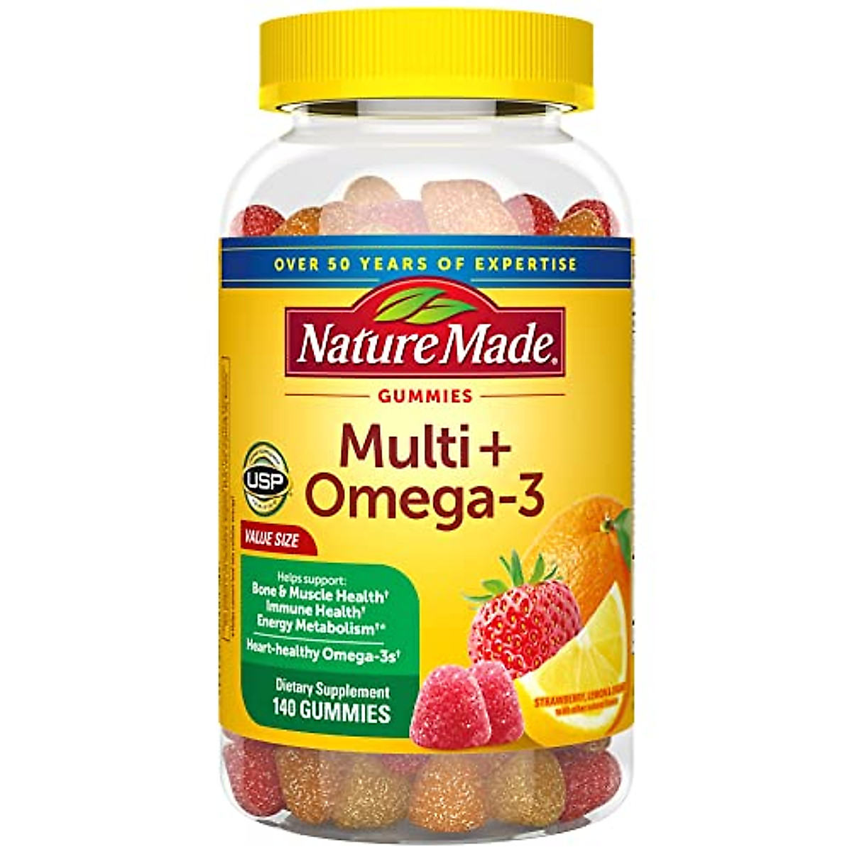 Nature Made Multivitamin + Omega-3, Dietary Supplement for Daily Nutritional Support, 140 Gummy Vitamins and Minerals, 70 Day Supply