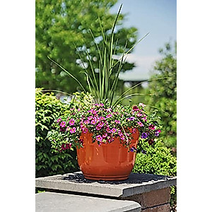 Garden Elements Glazed Brushed Happy Large Plastic Planter, 15" (2, Bright Orange)