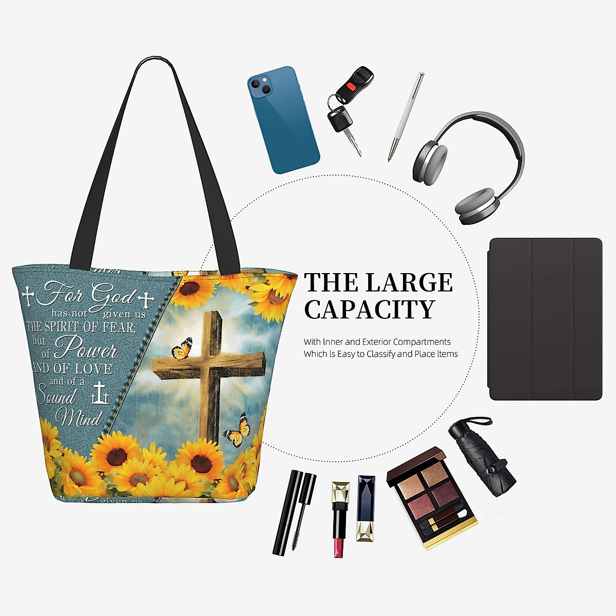 MORGOMON Christian Gifts Reusable Shopping Tote Bag Zippered Inspirational Tote Bags for Women Scripture Bible Verse Shoulder Bag Religious Gift Perfect for Church Work Travel Groceries Books