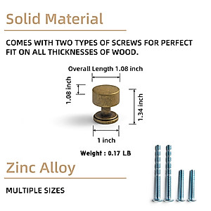 Yanxia Antique Brass Cabinet Knobs, Dresser Pulls for Kitchen, Vintage Drawer Hardware Handles for Bedroom, 1-1/8 Inches Diameter, 6 Pack (Model 9588)