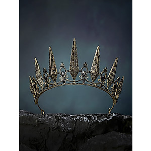 SWEETV Gothic Crown Pageant Tiara for Women, Black Queen Tiaras and Crowns, Witch Costume Party Accessories for Wedding Halloween Prom
