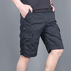 Muscularfit Blue Linen 5 Inch Shorts for Men Mens Shorts 7 Inch Cotton Solid Multi Pockets Cargo Shorts Big and Tall Work Utility Shorts Outdoor Fashion 2023 Mens Board Shorts 7 Inch Inseam Black XL