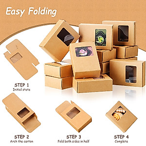 30 Pieces Soap Packaging Boxes Paper Soap Box Kraft Soap Box with Window Rectangle Window Gift Box for Homemade Soap Making Supplies Party Favor Treats Wrapping Packaging, 3.5 x 2.6 x 1.2 Inch (Brown)