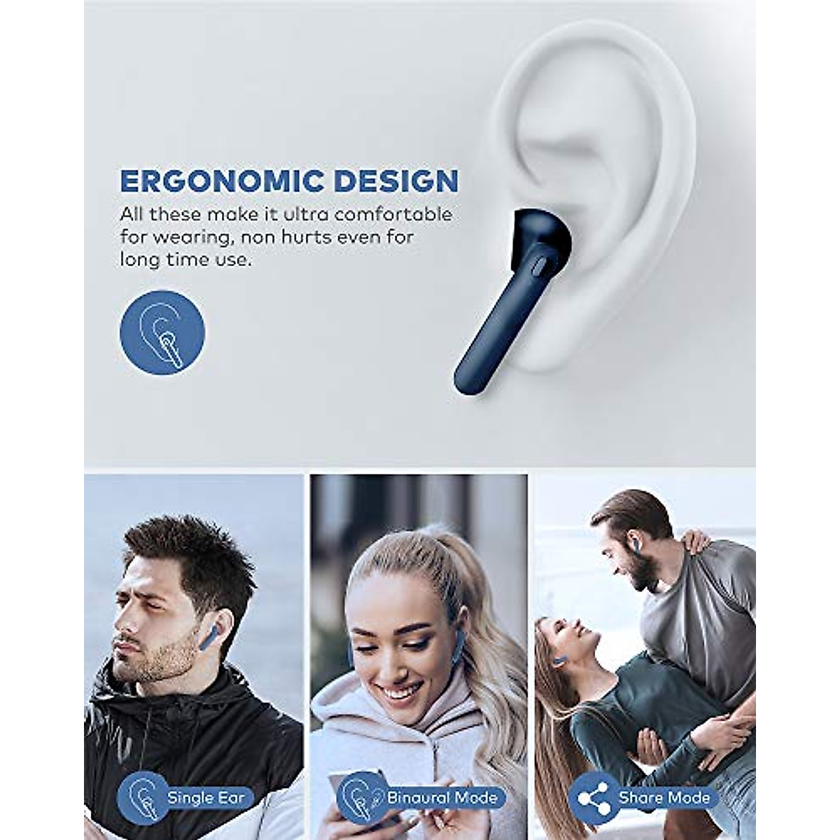 BEBEN True Wireless Earbuds, Waterproof Bluetooth Earbuds, 35Hrs Cyclic Playtime Headphones with Charging Case and mic for iPhone Android, in-Ear Stereo Earphones Headset for Sport Blue