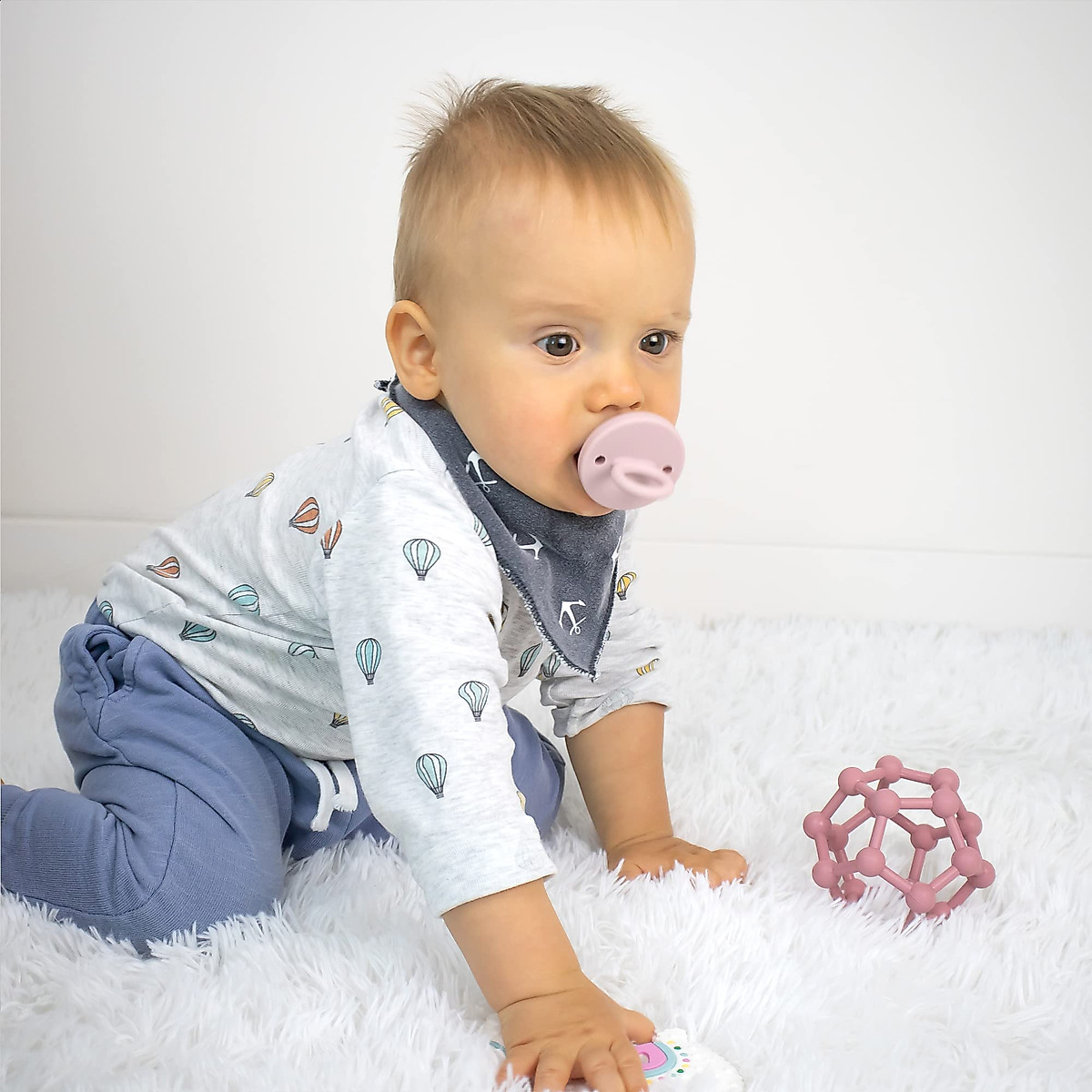 Bambiya Baby Teethers - Food-Grade Silicone Baby Toy for Teething - Infant Toys for Babies Aged 0-12 Months - Llama Baby Stuff with Pacifier, Llama Teething Toy, Geometric Teether Ball Set - 3-Pack