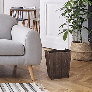 ETELI Wood Trash Can Wastebasket Small Rectangular Farmhouse Rustic Garbage Bin with Handles for Bedroom, Bathroom, Kitchen, Office, Brown