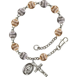 F.A. Dumont Sterling Silver Rosary Bracelet Features 6mm Sterling Silver Corregated Beads. The Crucifix Measures 5/8 x 1/4.