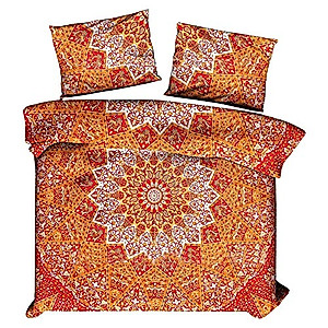 Marusthali Duvet Cover – Cotton Twin Size Razaai Cover – Mandela Floral Quilt duvet Cover, Orange Doona Set - Comforter indoor Beding set- Elegant Look Your Bedroom Decor - 80" X 50"