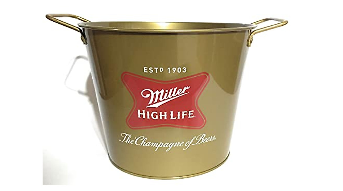 Miller High Life Bucket with Handles - Gold Beer Holder from Molson