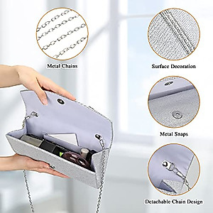 Pinprin Womens Evening Clutch Bag Ladies Envelope Handbag Prom Bridal Wedding Party Purse with Detachable Chain (C-Silver)