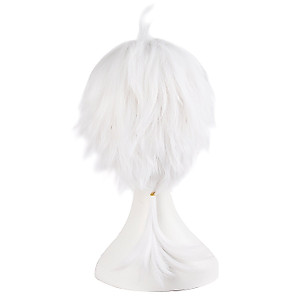 MapofBeauty 14"/35cm Men With Short Hair Tied Ponytail Cosplay Party Wigs (White)