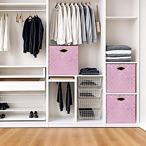 ArcaGuru 13x13x13 Storage Cube Bins, Collapsible Storage Bins Fabric Storage Cubes Organizer Baskets Box Drawers for Shelves, Closet, Wardrobe, Bookshelf, Cabinet, 4 Pack, Pink/Shiny Gold