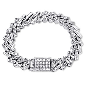 TOPGRILLZ 14mm 6 Times 14K Gold Plated Iced out Lab Diamond Miami Cuban Link Bracelet for Men with Box Clasp Hip Hop (7, rhodium-plated)