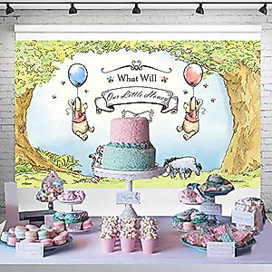 Smile World Winnie Bear Gender Reveal Backdrop Classic Pooh Spring Tree Style Baby Shower Decorations Background Party Banner for Cake Table 5x3 ft 64