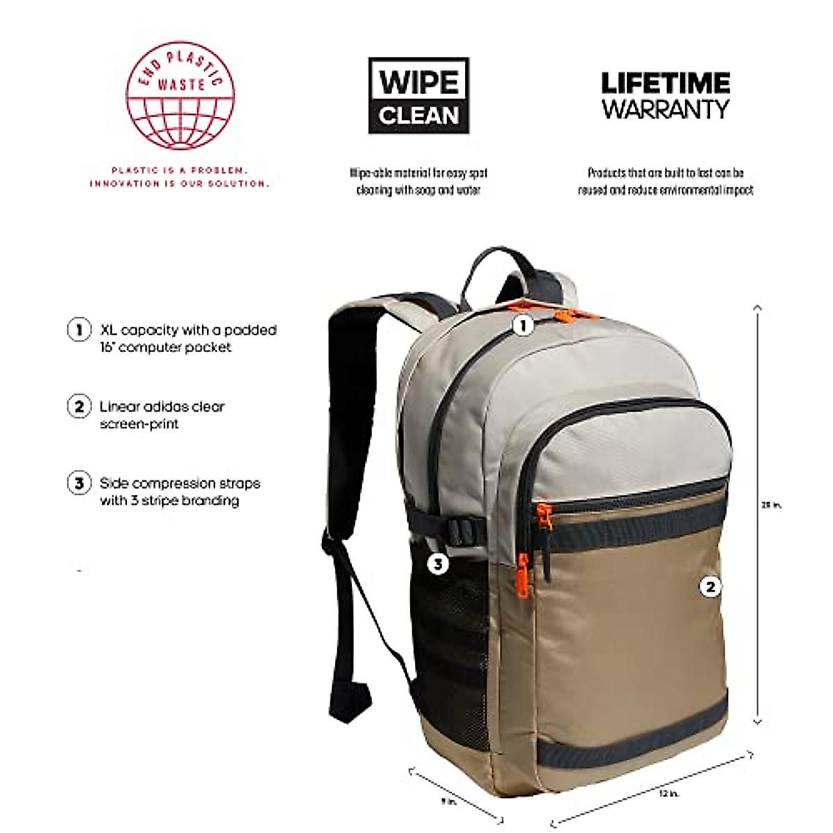 Shop adidas Core Advantage 3 Backpack - Beige Tone