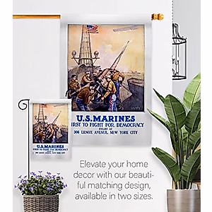 US Brotherhood First to Fight Garden Flag Set Wall Hanger Armed Forces Marine Corps USMC Semper Fi United State American Military Veteran Retire House Banner Small Yard Gift Double-Sided, Made in USA