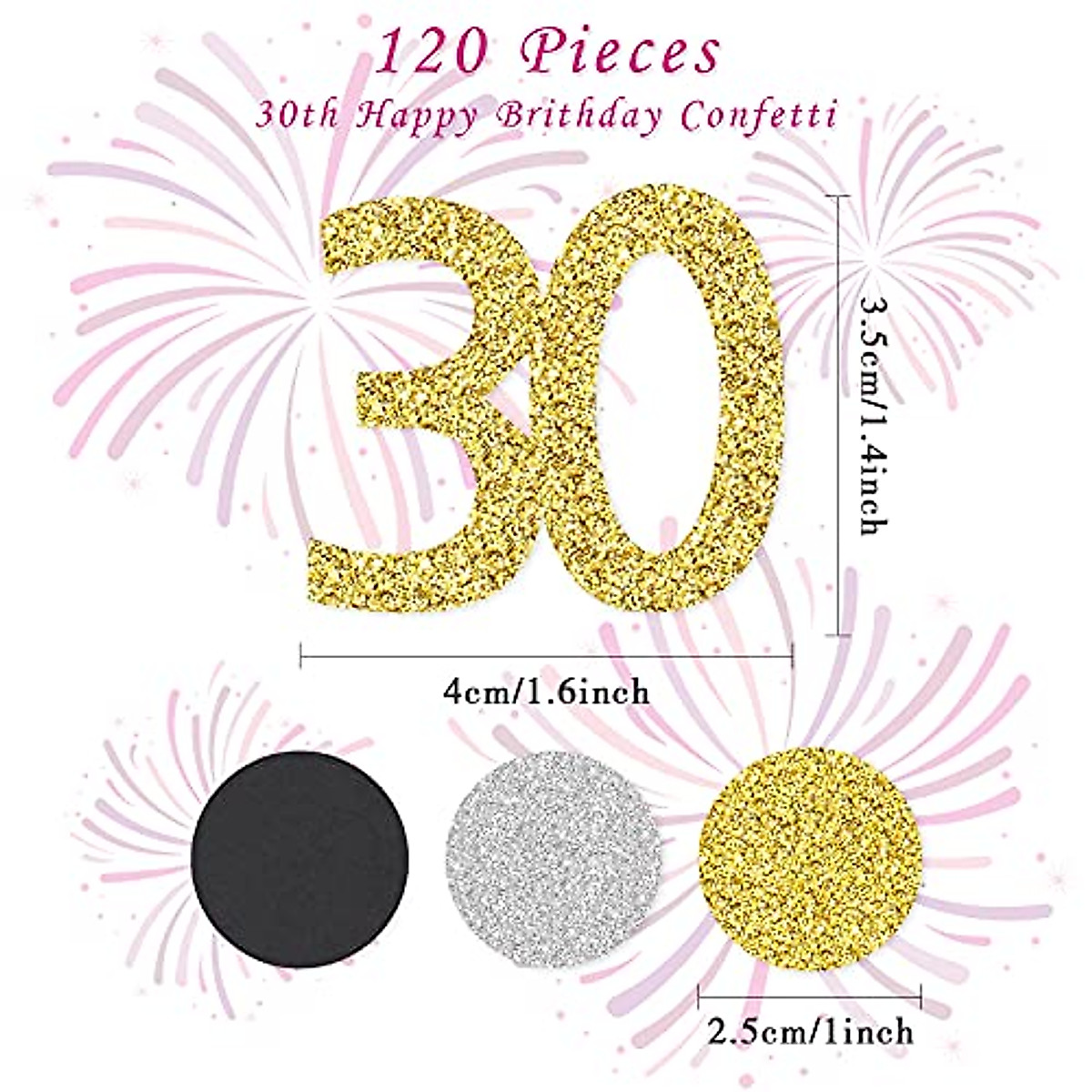 120 Pieces Number 30 Glitter Table Confetti for Her 30th Birthday Anniversary Party Supplies Table Decoration