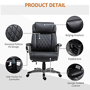 Vinsetto High Back 6-Point Massage Home Office Chair, Swivel Faux Leather Task Chair with Headrest, and Padded Armrests, Black
