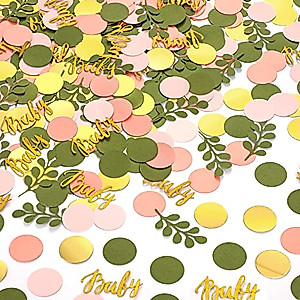 400 Pcs Greenery Baby Shower Confetti Scatter Decorations, Sage Olive Green Table Confetti Dots with Eucalyptus and Gold Baby Confetti Scatter for Baby Shower Gender Reveal Decor