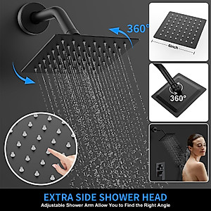 Woindo Shower Faucet Set, 12" Ceiling Mount Rainfall Shower System with 2 Rain Shower Head and Multi-function Handheld Head Push Button Diverter Shower Faucet Trim Kits, Matte Black