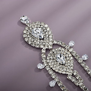 YERTTER Wedding Silver Rhinestone Head Chain With Clip Jewelry Forehead Tassel Fringe Headband Headpiece Crystal Chain Headband Hair Accessories for Women Brides Prom Costume(Silver 2)