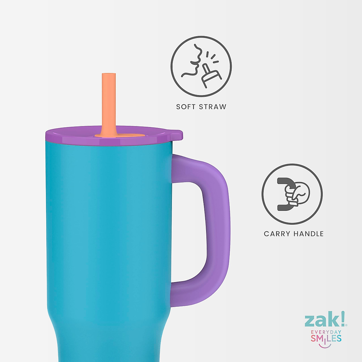 Zak Designs Disney Sutton Travel Tumbler for On the Go or At Home, 40oz Stainless Steel with Vacuum Insulation, Silicone Straw, Carry Handle, and 3D Artwork for Cold Drinks (Stitch)