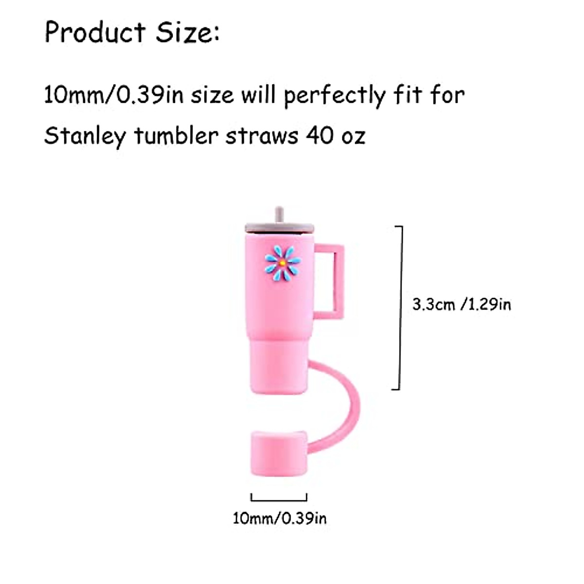 10mm Straw Cover, 2pcs Straw Covers Cap for Stanley Cup 40 oz Food Grade Silicone Cute Large Straw Topper Straw Tips Cover Protector Plugs for Stanley Tumblers Cup for Stanley Cup Accessories 