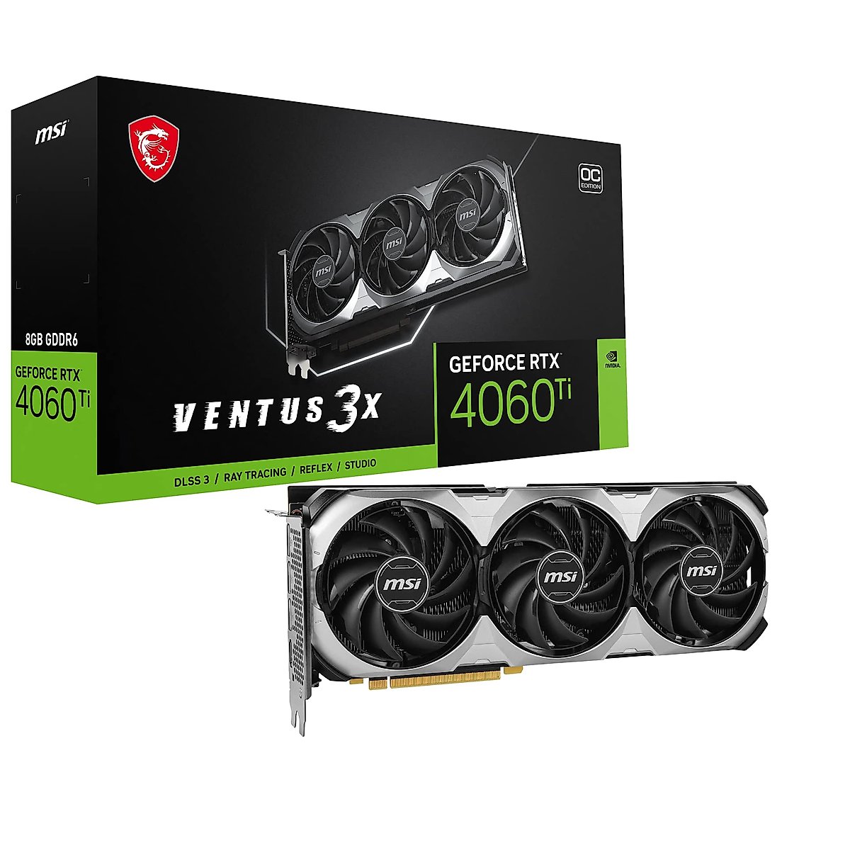 MSI Gaming GeForce RTX 4060 Ti 8GB GDRR6 Extreme Clock: 2580 MHz 128-Bit HDMI/DP Nvlink TORX Fan 4.0 Ada Lovelace Architecture Graphics Card (RTX 4060 Ti Ventus 3X 8G OC)