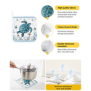 2 Pack Pot Holders Heat Insulation Potholder, Sea Turtle Hot Pads Multipurpose Oven Pads Terry Cloth Potholders for Kitchen Cooking Baking Dining Table Ocean Themed Starfish Seaweed