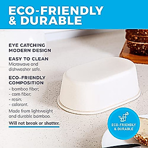 White Cream Butter Dish with Lid For Countertop - Modern Bamboo Butter Crock - Dishwasher Safe Butter Keeper Tray - Perfect Size Butter Holder Container For Large European Style Butter like Kerrygold