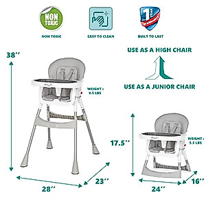 Dream On Me Portable 2-in-1 Tabletalk High Chair, Convertible Compact High Chair, Light Weight Portable Highchair, Grey