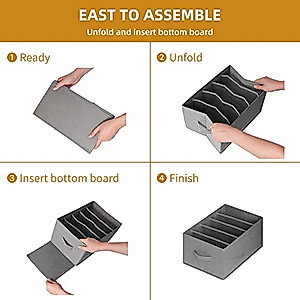 Wardrobe Clothes Organizer, 2 Pack Durable 7 Grids Clothes Organizer for Folded Clothes, Washable Closet Drawer Storage Organizer for Large Bra, Clothes, Pants, Jeans, T-Shirt, Medium, Drak Grey