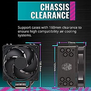 Cooler Master Hyper 212 Black CPU Air Cooler with Silencio Fan, Gun-Metal Fins, and Copper Heat Pipes - For AMD Ryzen and Intel LGA CPUs