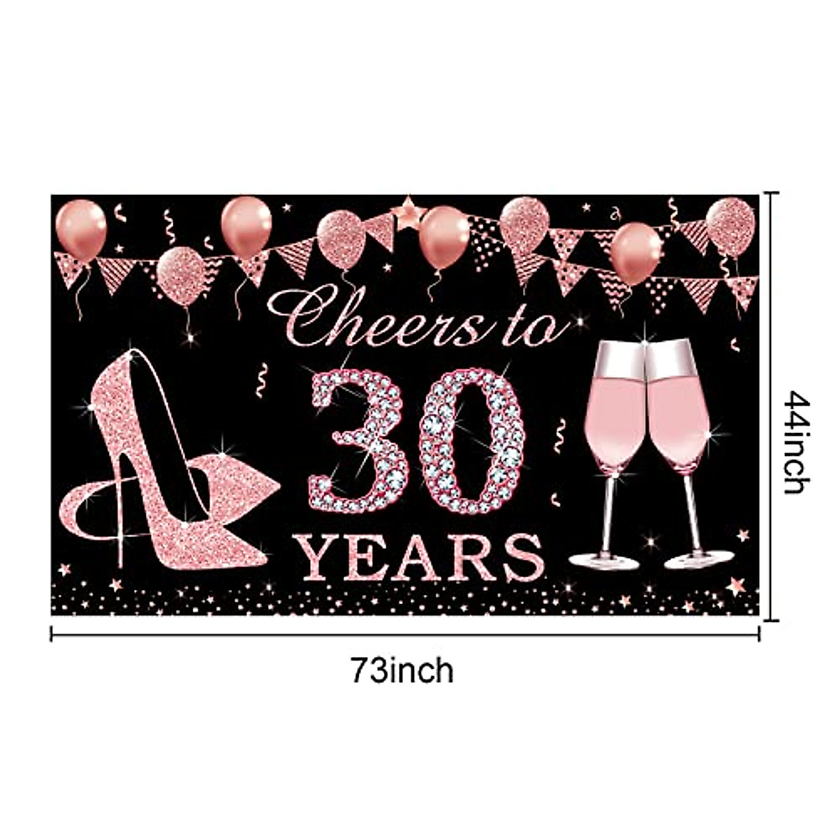 Kauayurk 30th Birthday Decorations Cheers to 30 Years Banner, Rose Gold 30 Year Old Birthday Backdrop Decor for Women, Large Thirty Birthday Poster Party Supplies